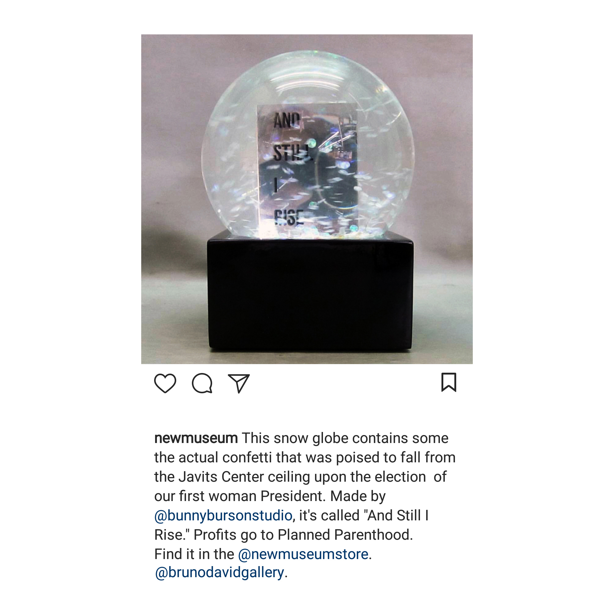 The snow globe “And Still I Rise,” by Bunny Burson is available at the New Museum Store in NYC ...